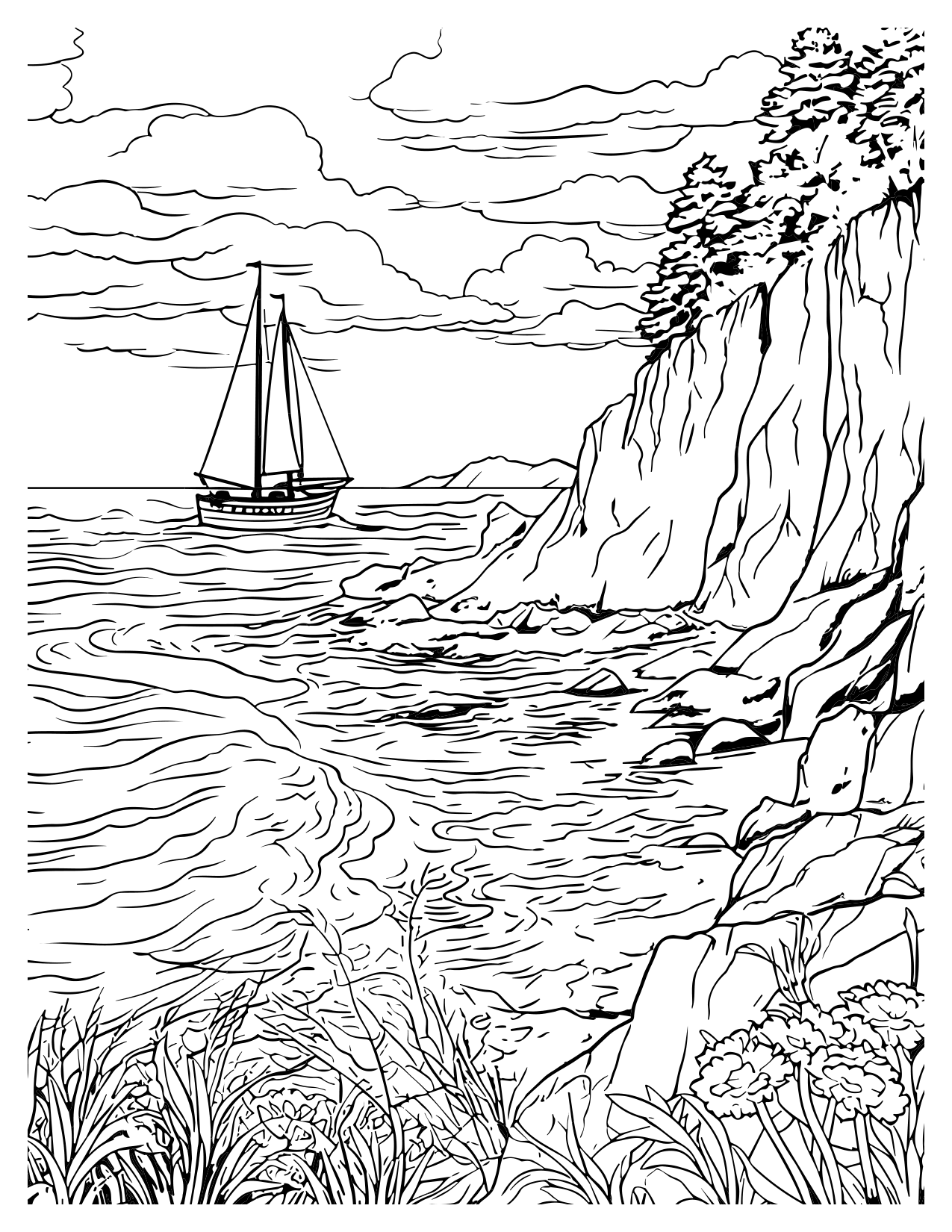 Mediterranean Coastline Coloring Pages: Explore Serene Scenes