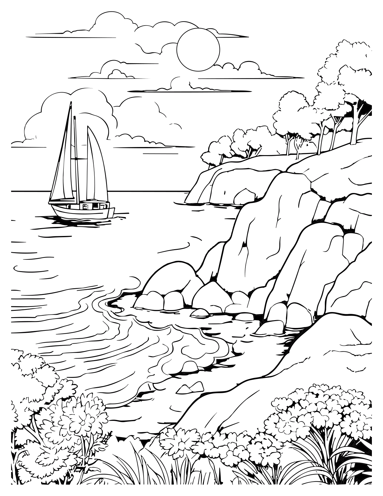 Mediterranean Coastline Coloring Pages: Explore Serene Scenes