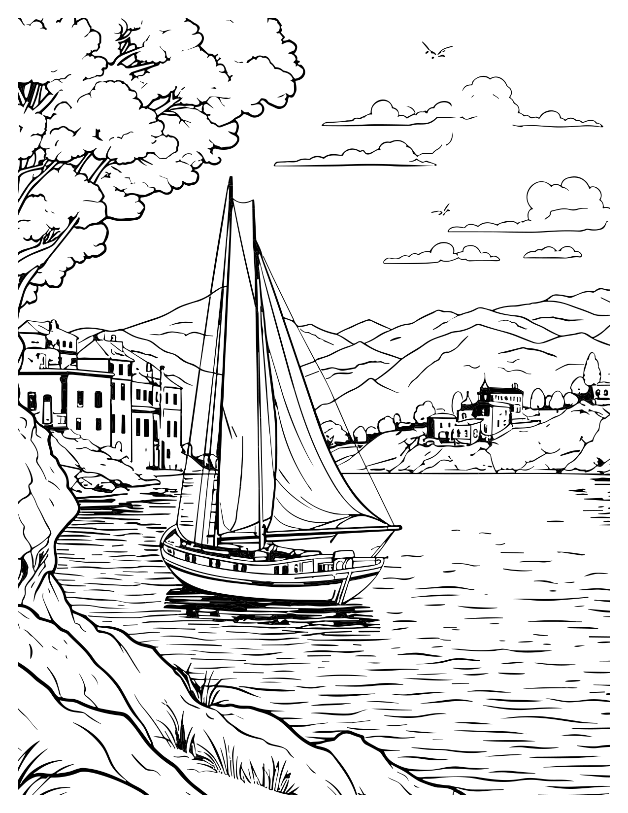 Mediterranean Coastline Coloring Pages: Explore Serene Scenes