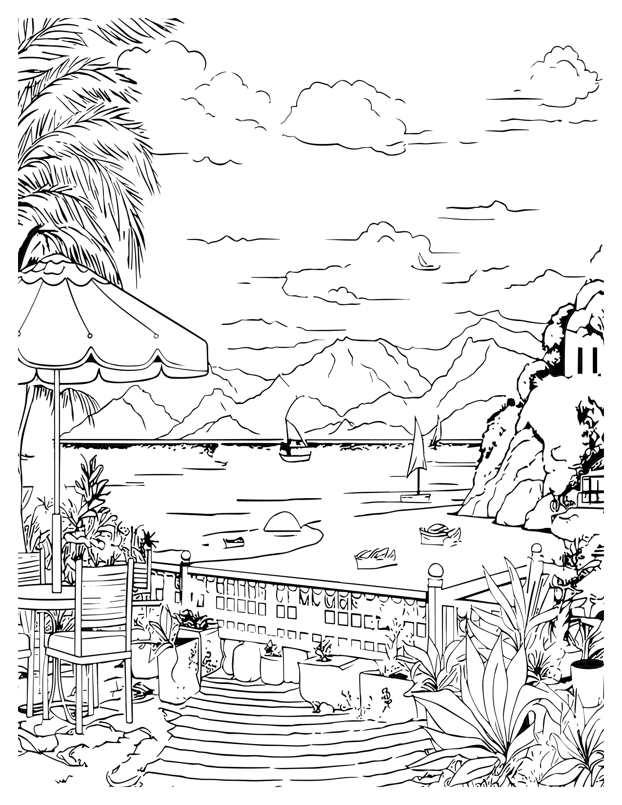 Mediterranean Coastline Coloring Pages: Explore Serene Scenes