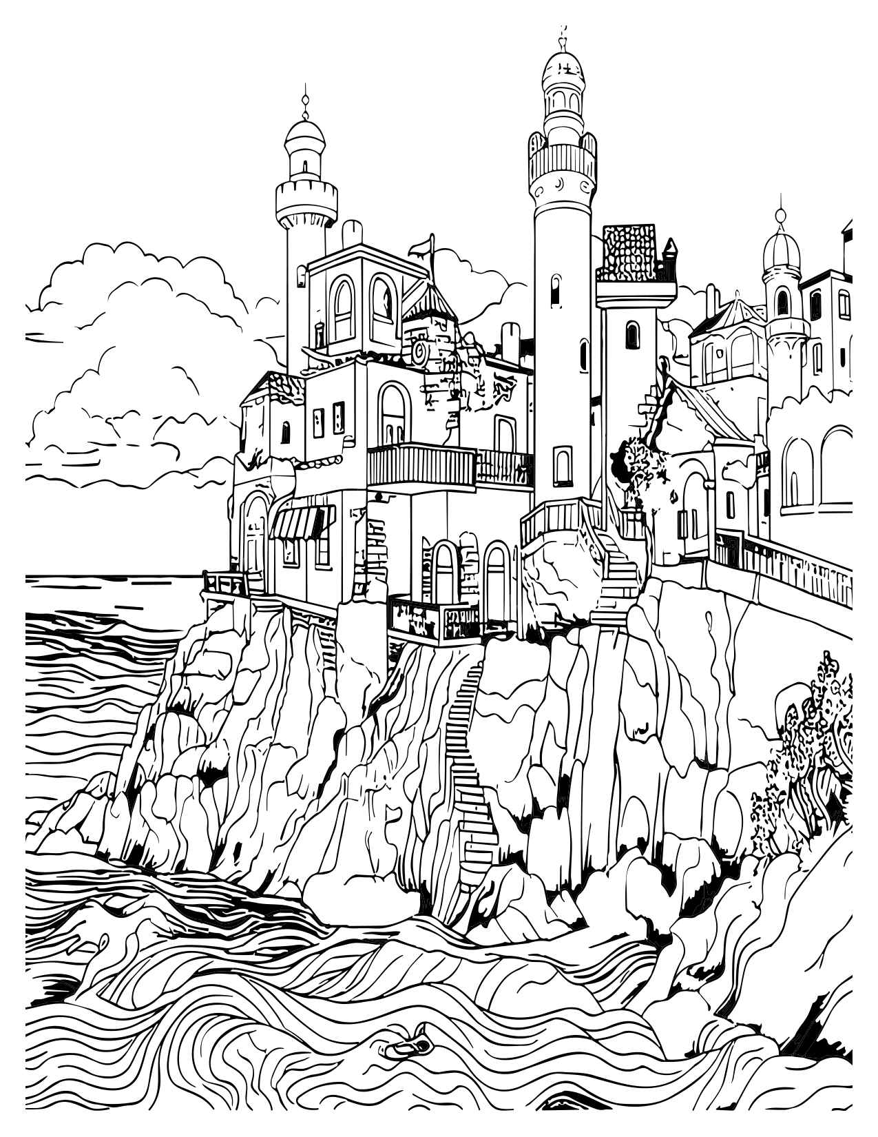Mediterranean Coastline Coloring Pages: Explore Serene Scenes