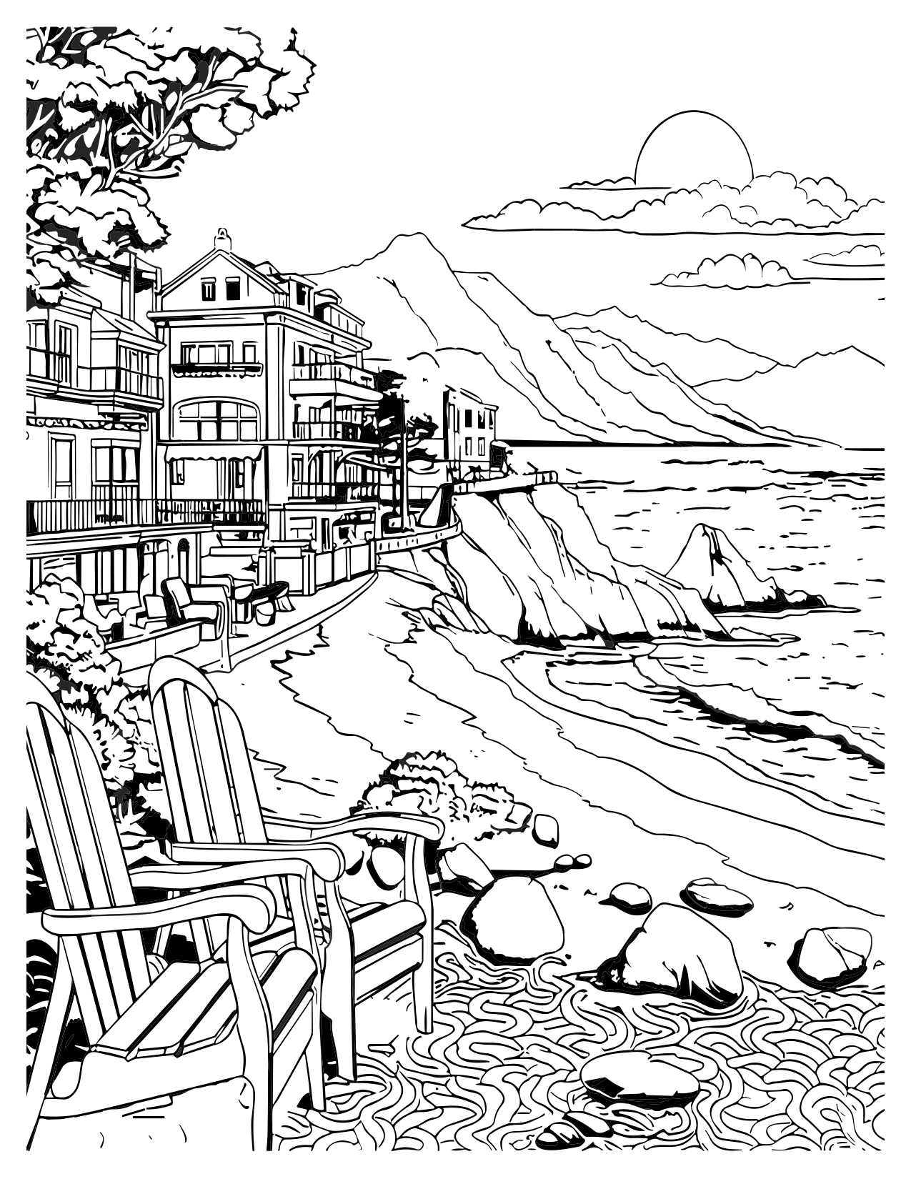 Mediterranean Coastline Coloring Pages: Explore Serene Scenes