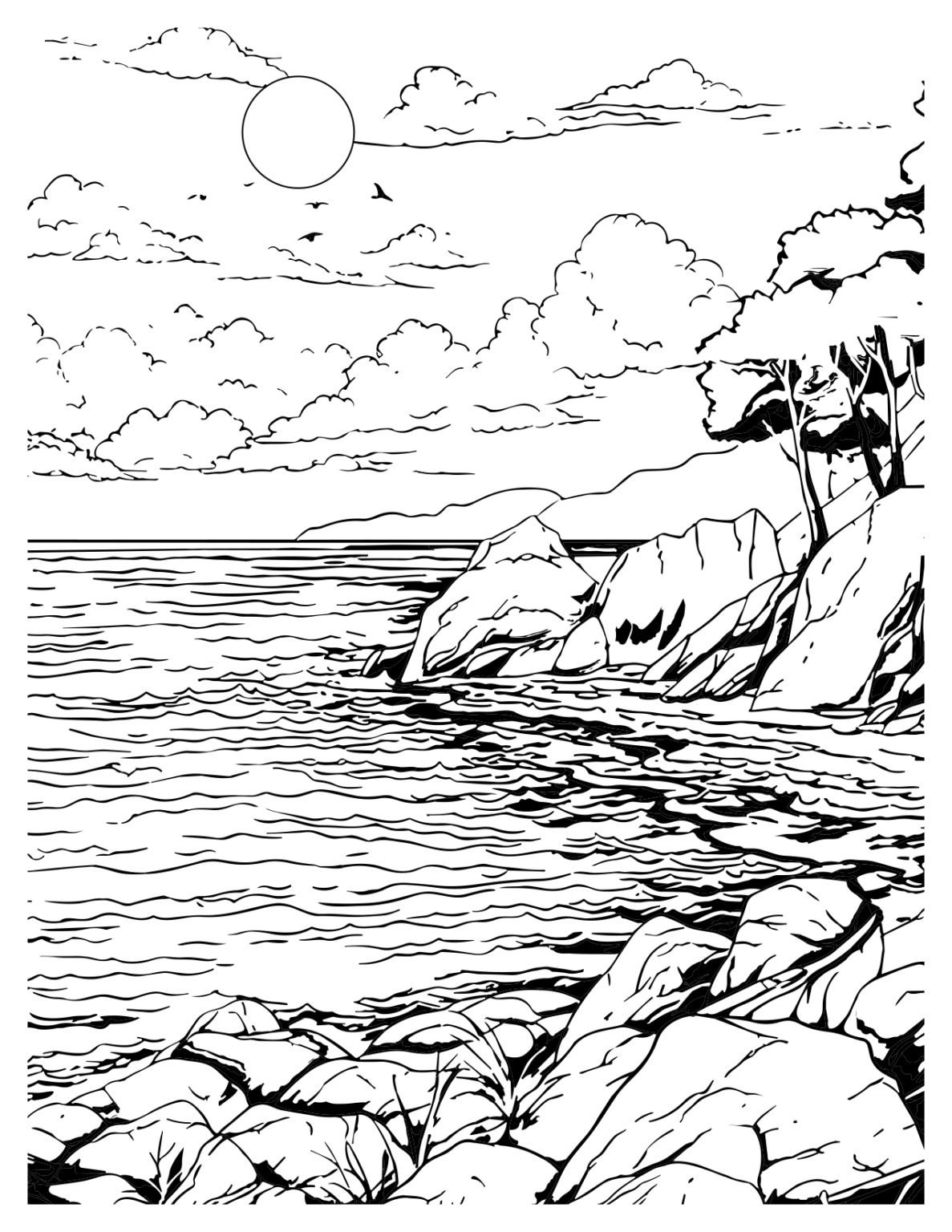 Mediterranean Coastline Coloring Pages: Explore Serene Scenes