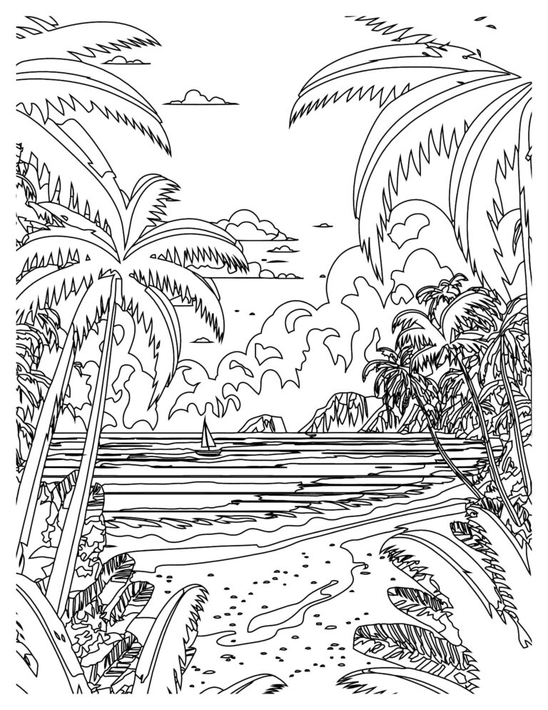 Tropical Paradise Coloring Pages: Dive into Serenity
