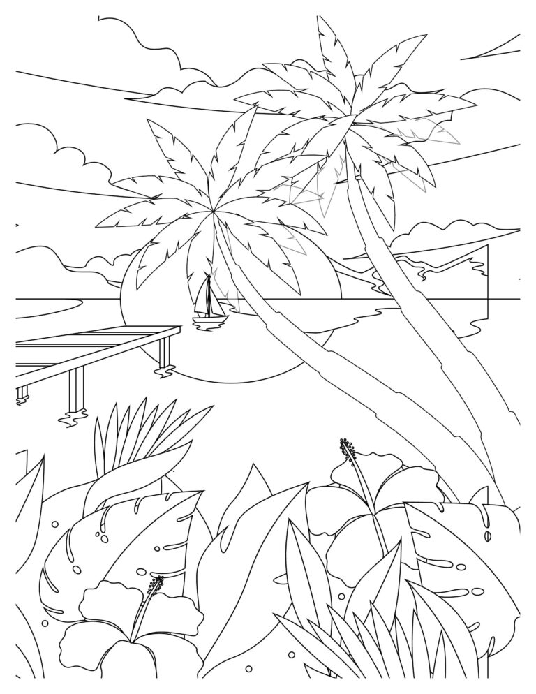 Tropical Paradise Coloring Pages: Dive into Serenity