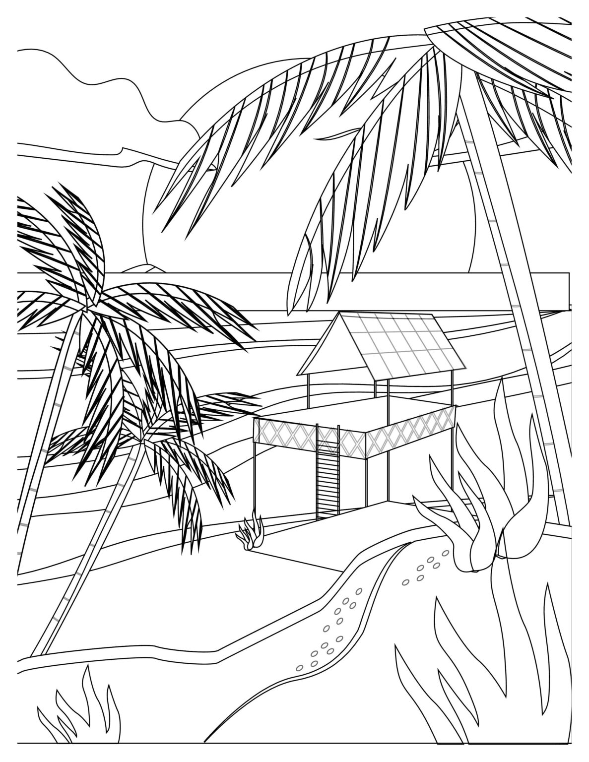 Tropical Paradise Coloring Pages: Dive into Serenity