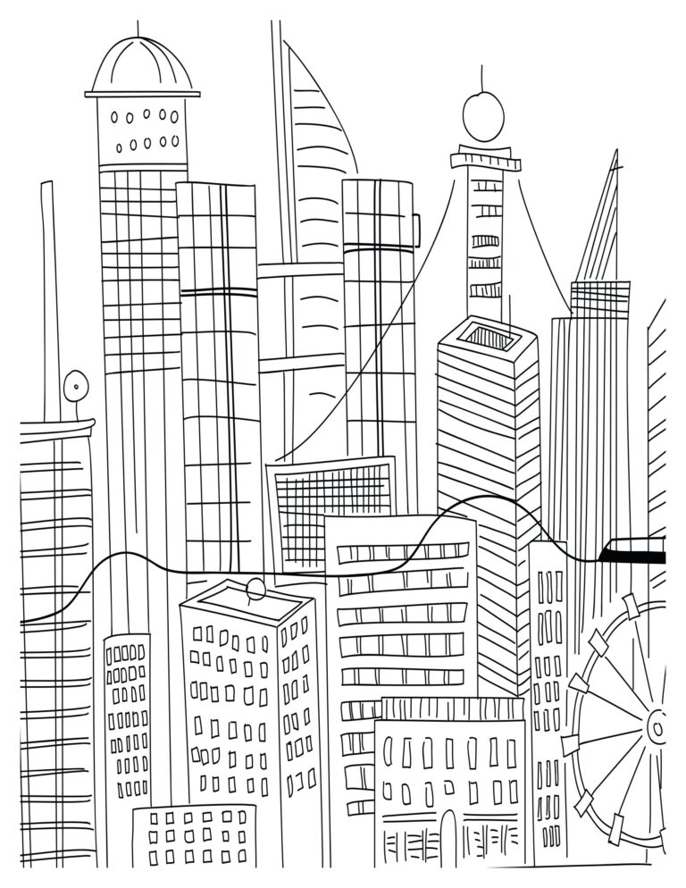 Serene Cityscape Coloring Pages: Relax with Urban Scenes