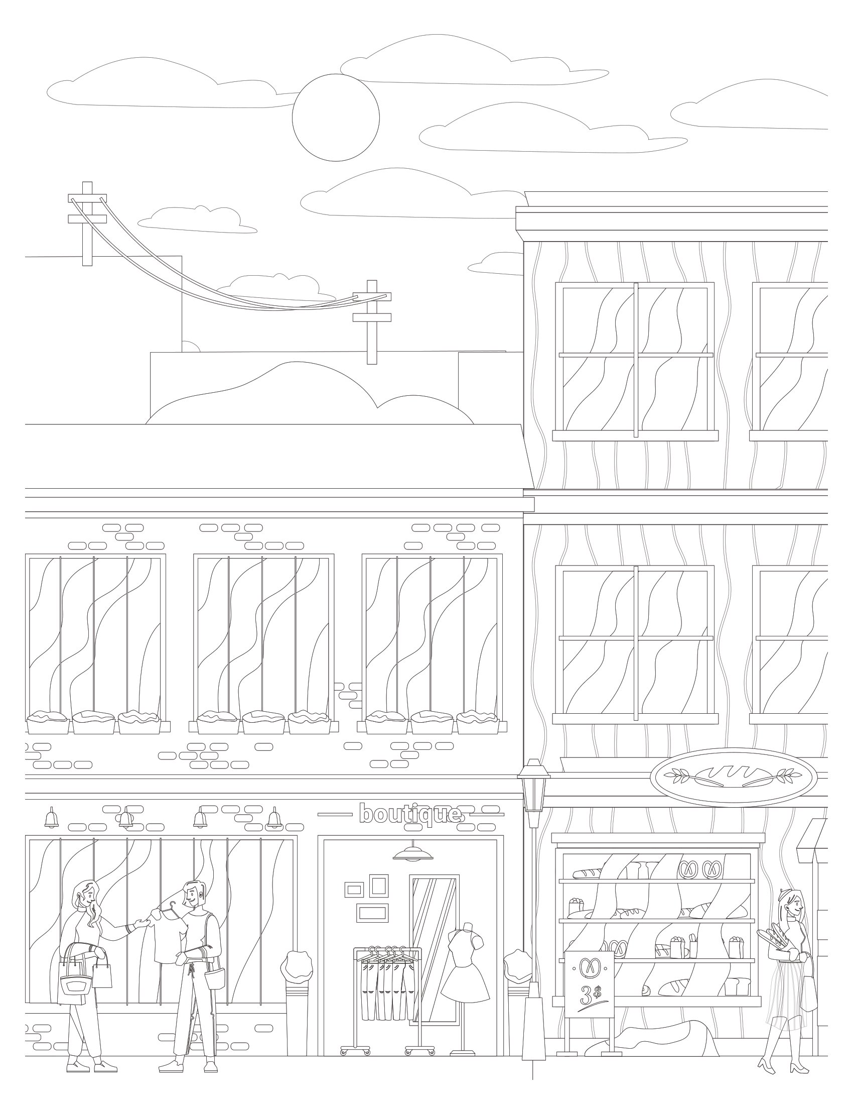Serene Cityscape Coloring Pages: Relax with Urban Scenes