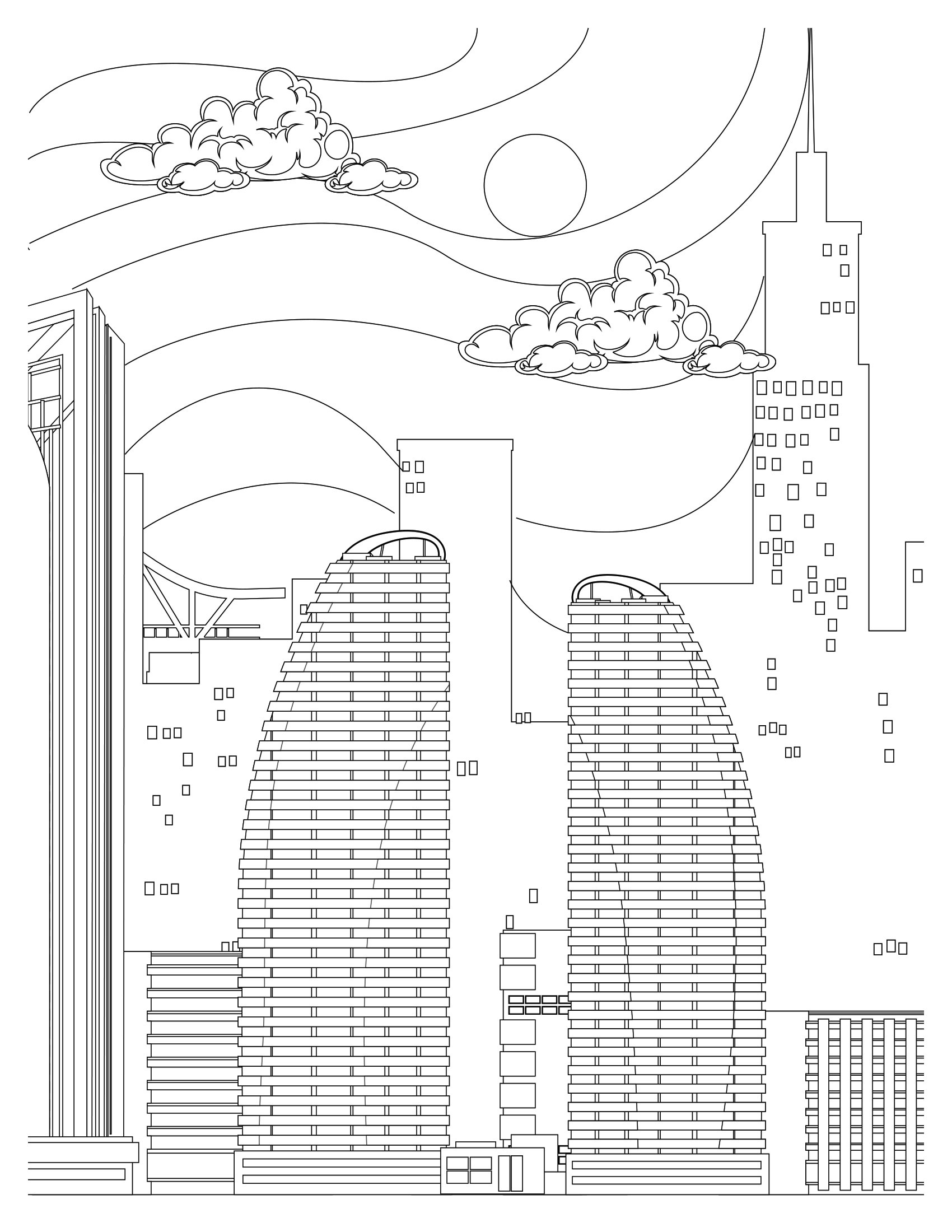 Serene Cityscape Coloring Pages: Relax with Urban Scenes