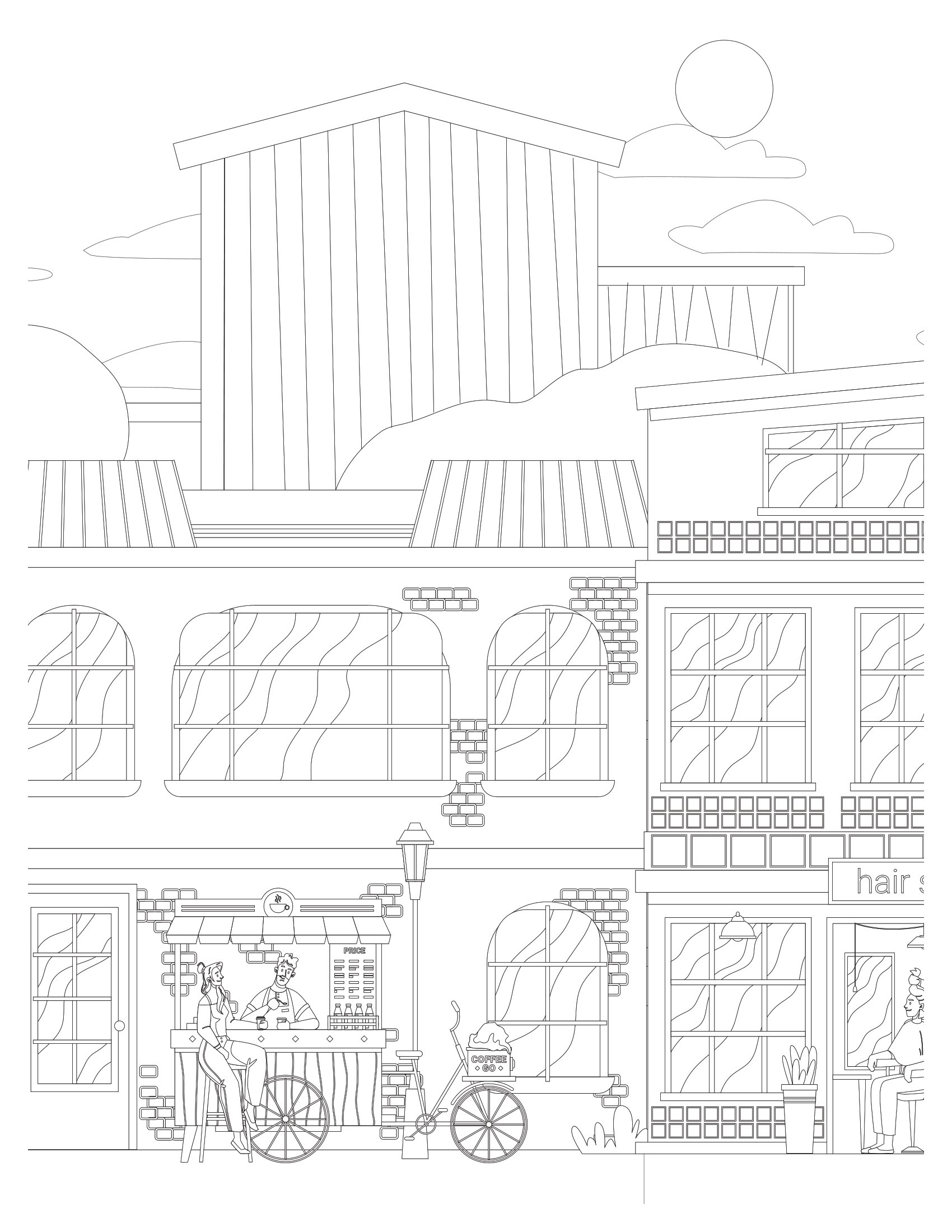 Serene Cityscape Coloring Pages: Relax with Urban Scenes