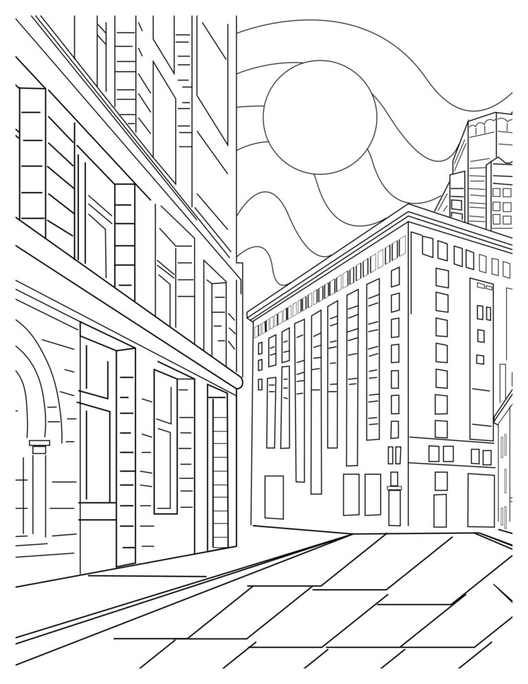 Serene Cityscape Coloring Pages: Relax with Urban Scenes