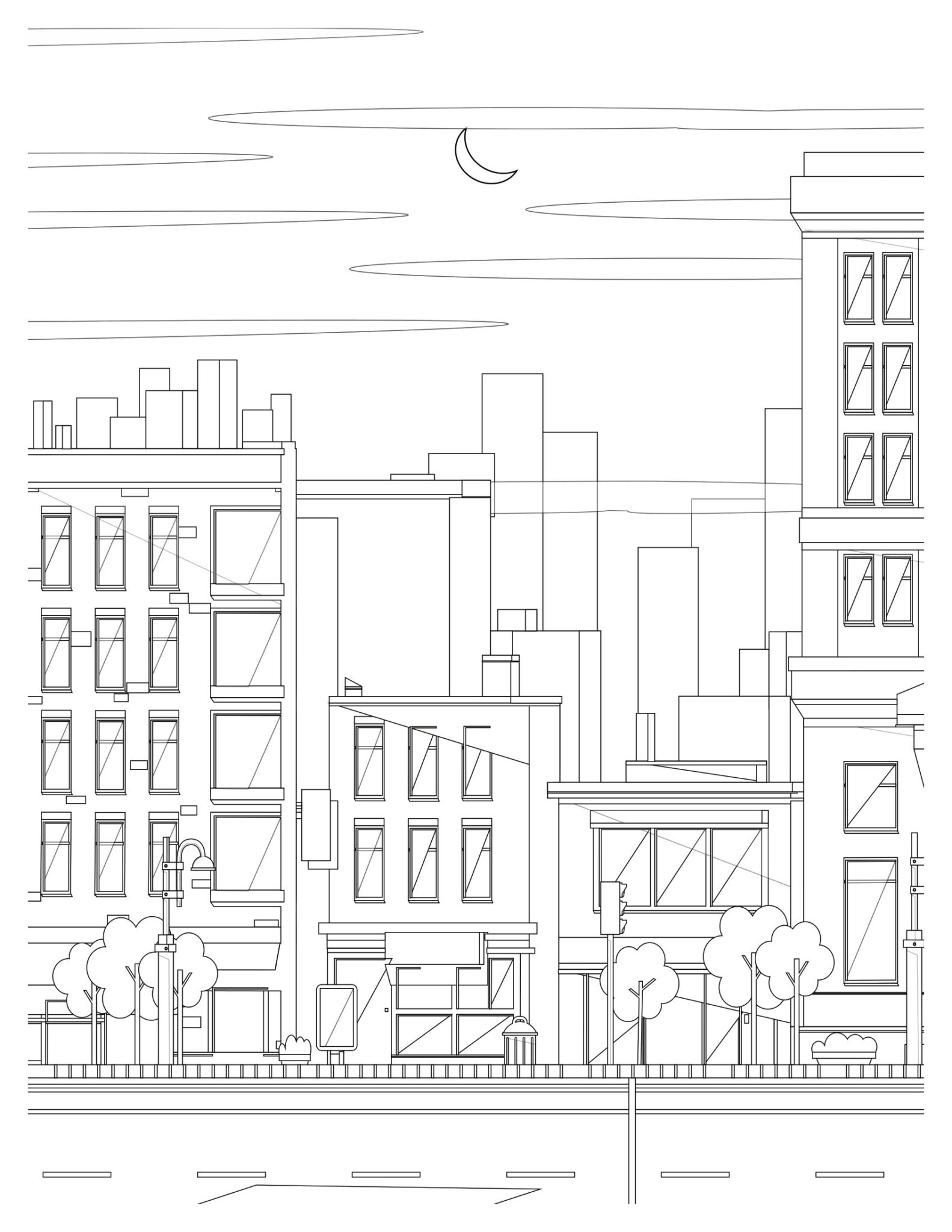 Serene Cityscape Coloring Pages: Relax with Urban Scenes