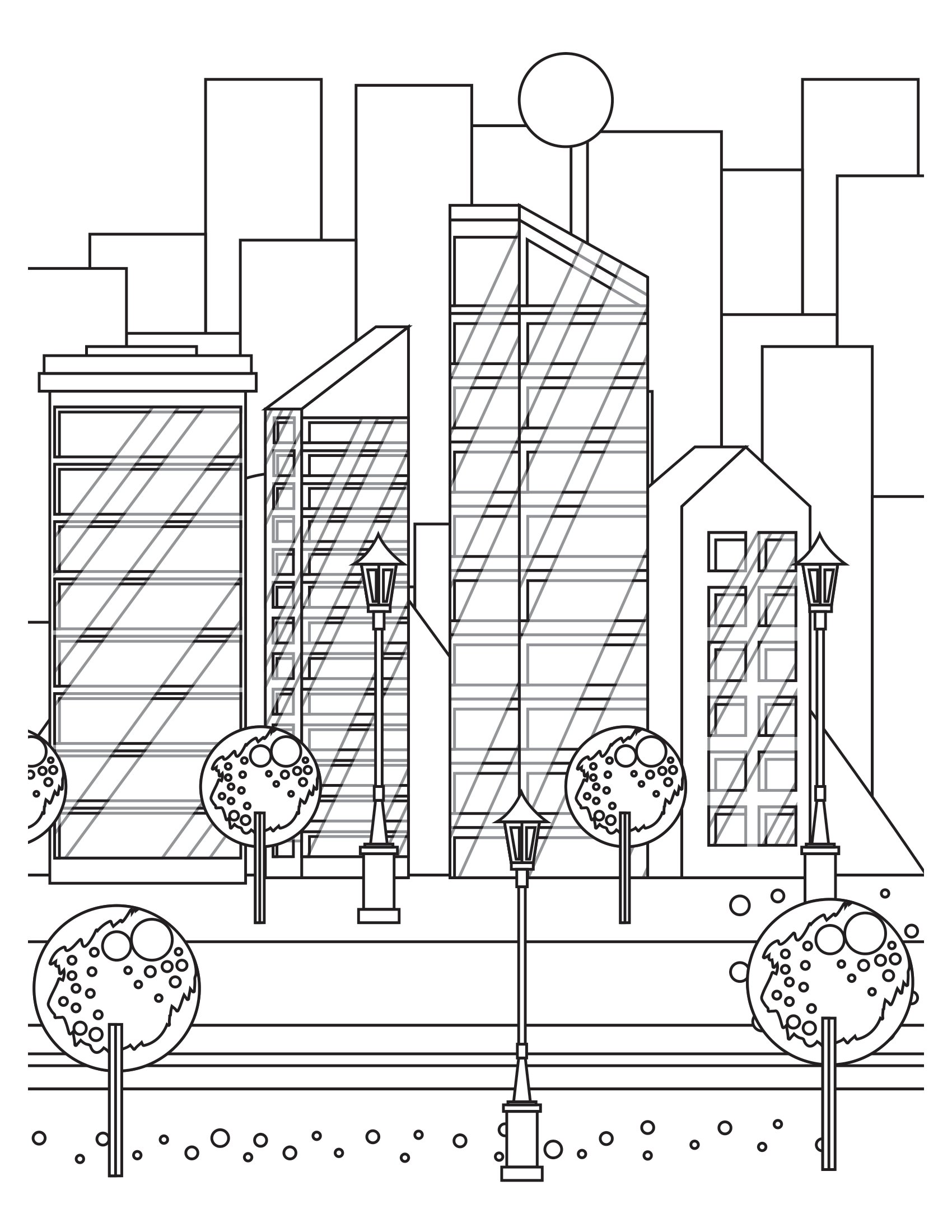 Serene Cityscape Coloring Pages: Relax with Urban Scenes