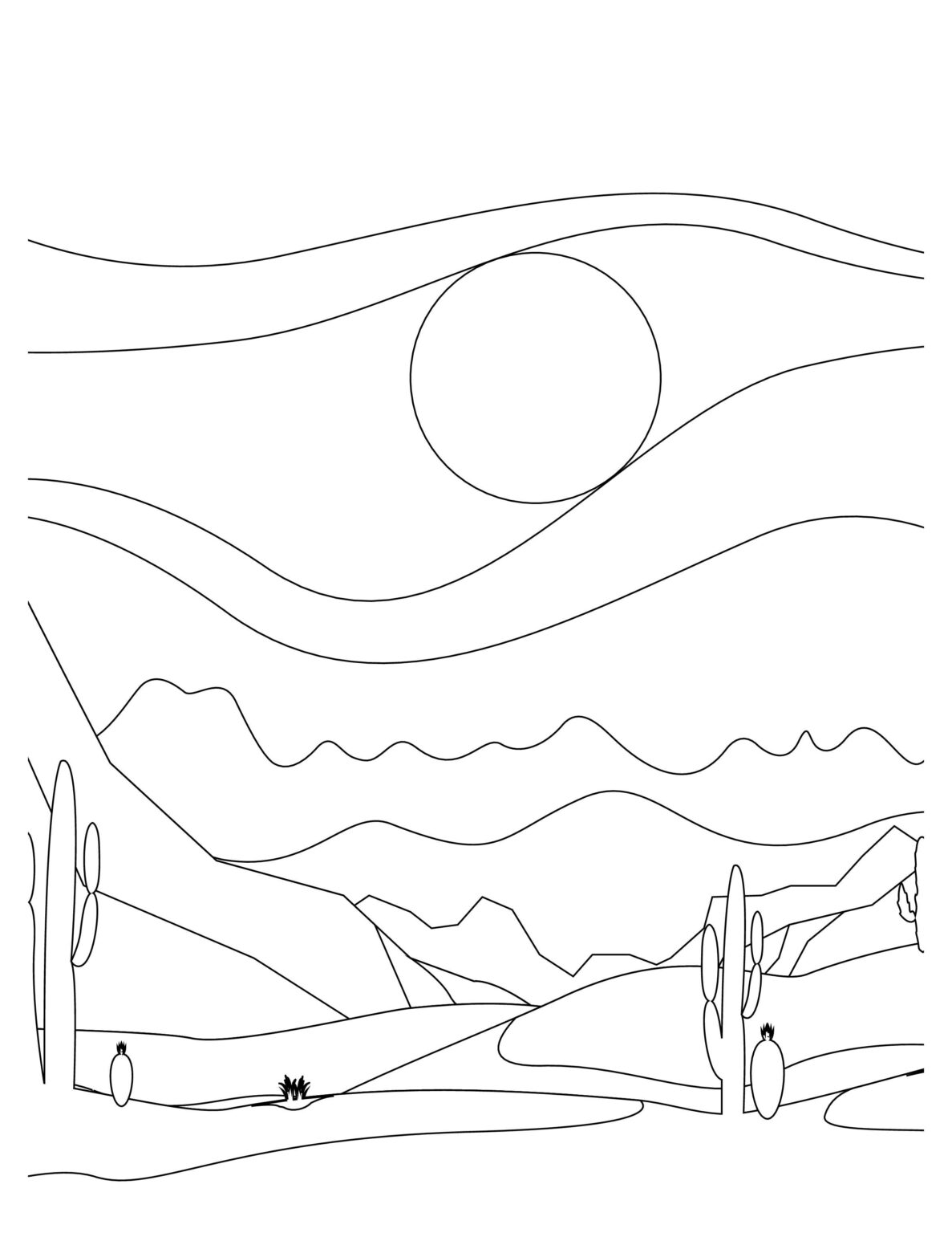 Desert Sunset Coloring Pages | Tranquil Scenes To Color
