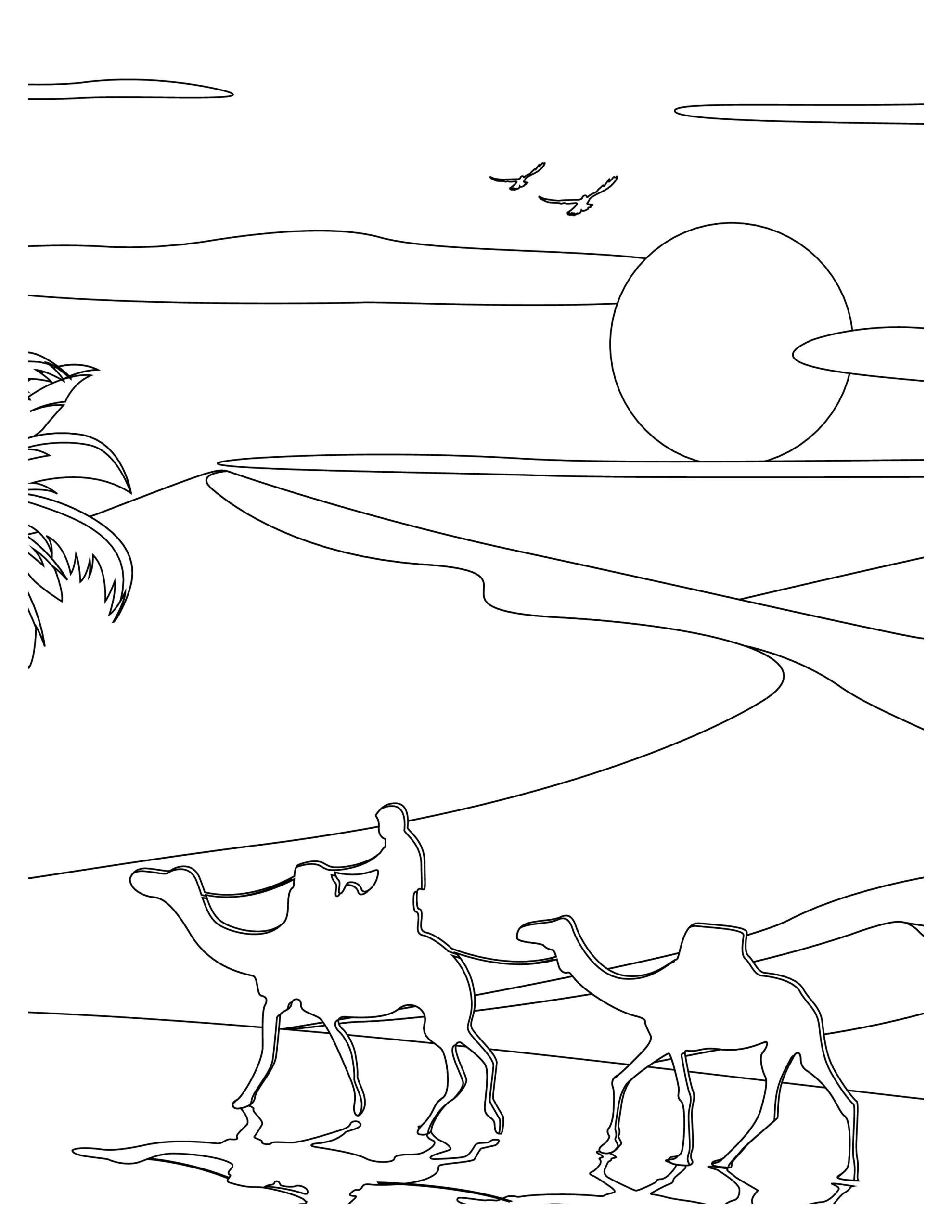 Desert Sunset Coloring Pages | Tranquil Scenes To Color