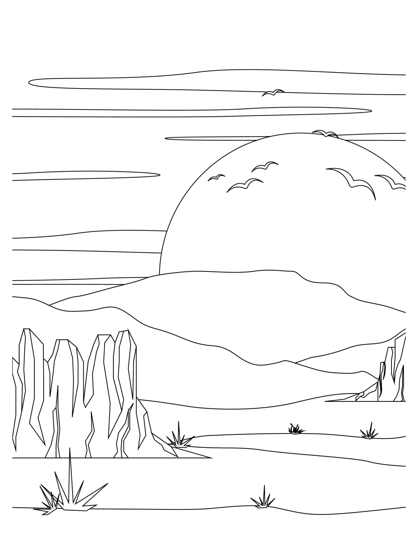Desert Sunset Coloring Pages | Tranquil Scenes To Color