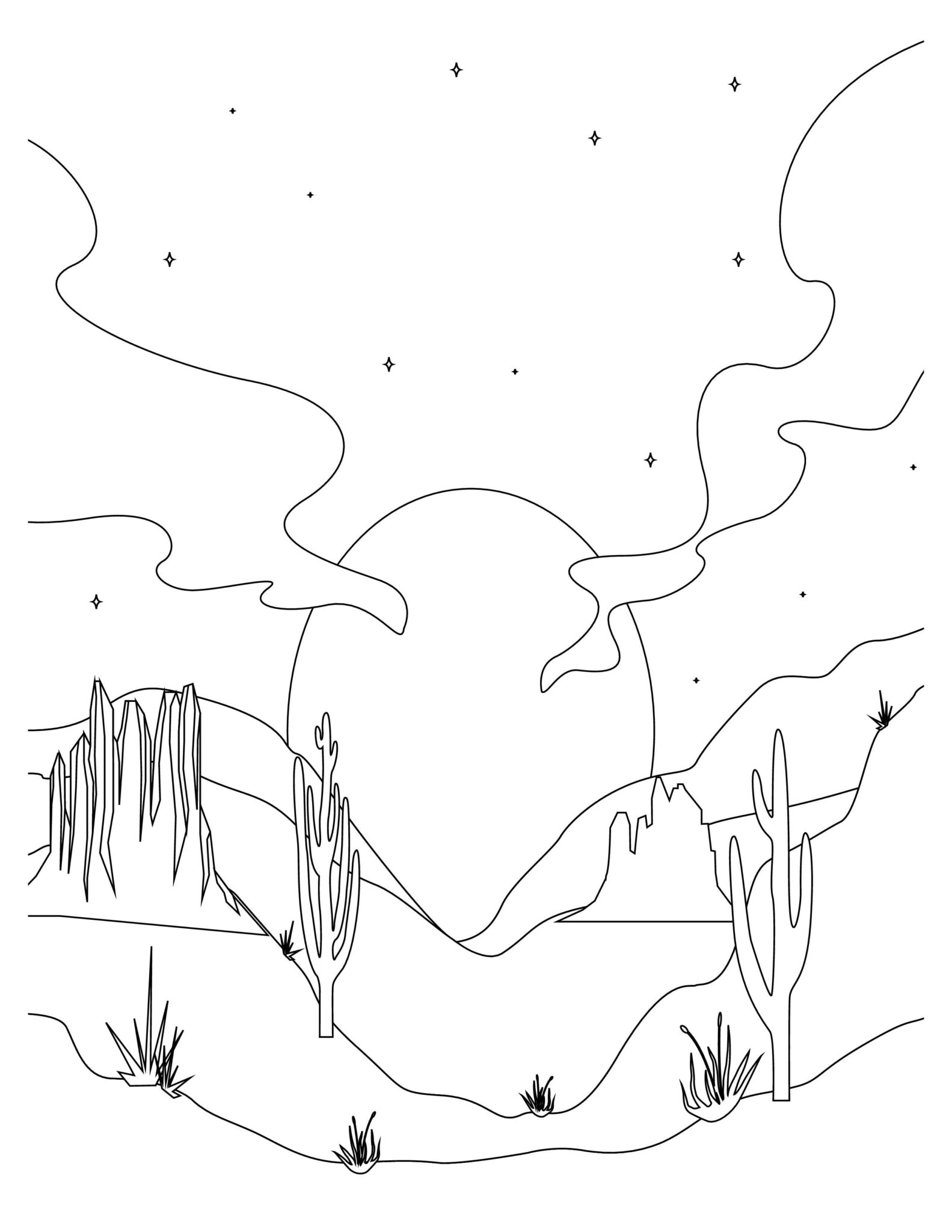Desert Sunset Coloring Pages | Tranquil Scenes To Color