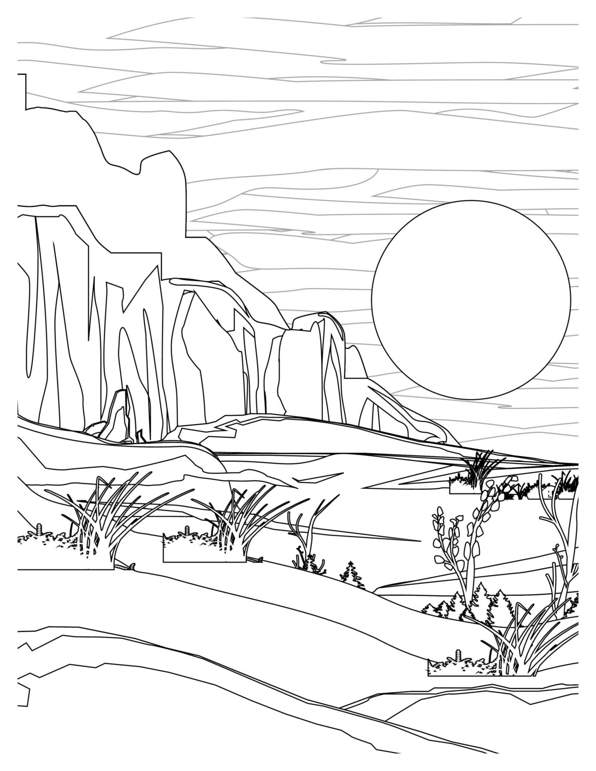Desert Sunset Coloring Pages | Tranquil Scenes To Color