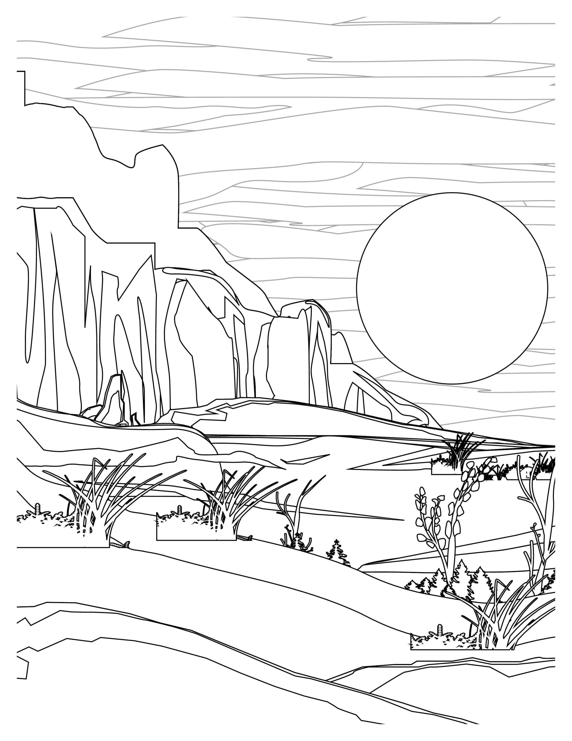 Desert Sunset Coloring Pages | Tranquil Scenes To Color
