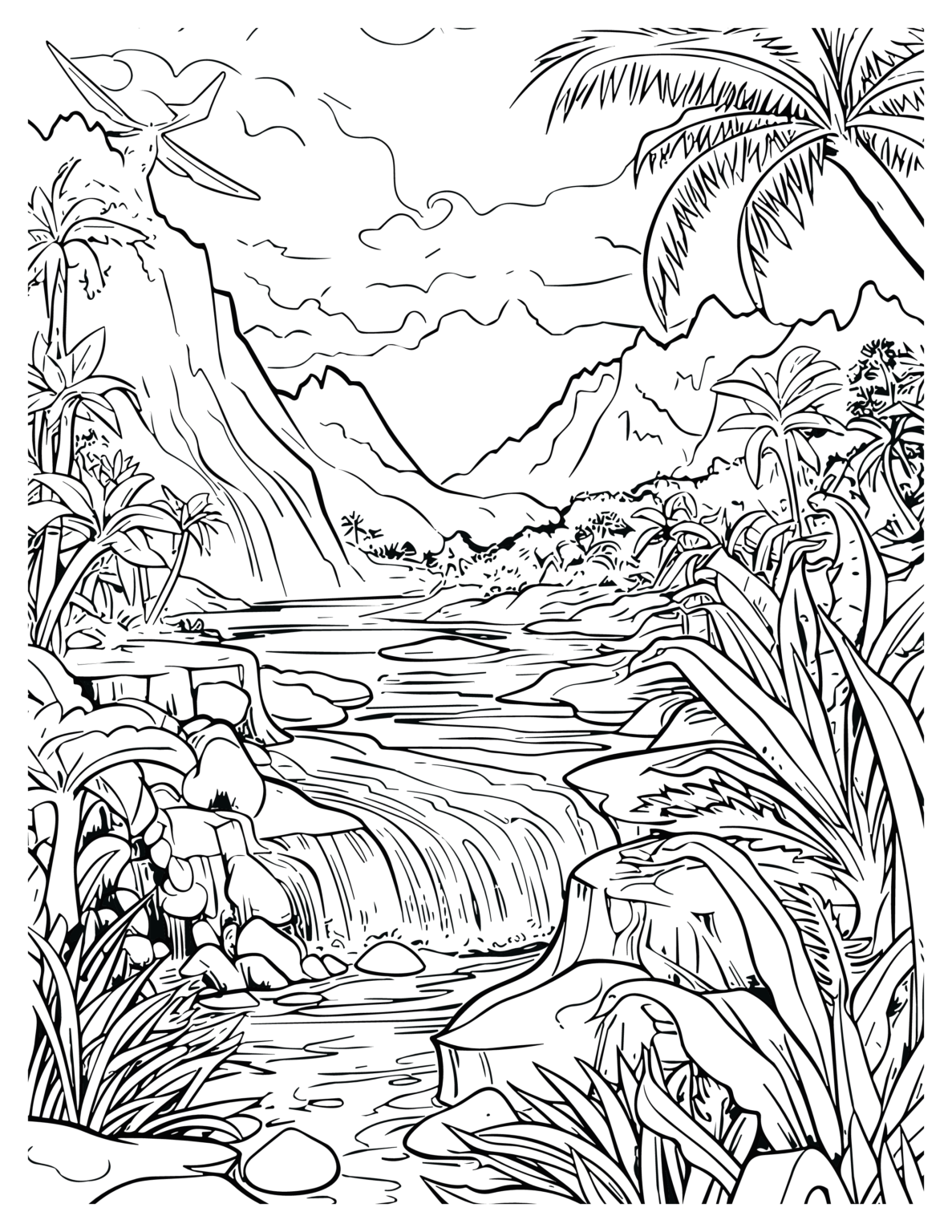 Vibrant Tropical Paradise Coloring Pages: Relaxing Island Escapes