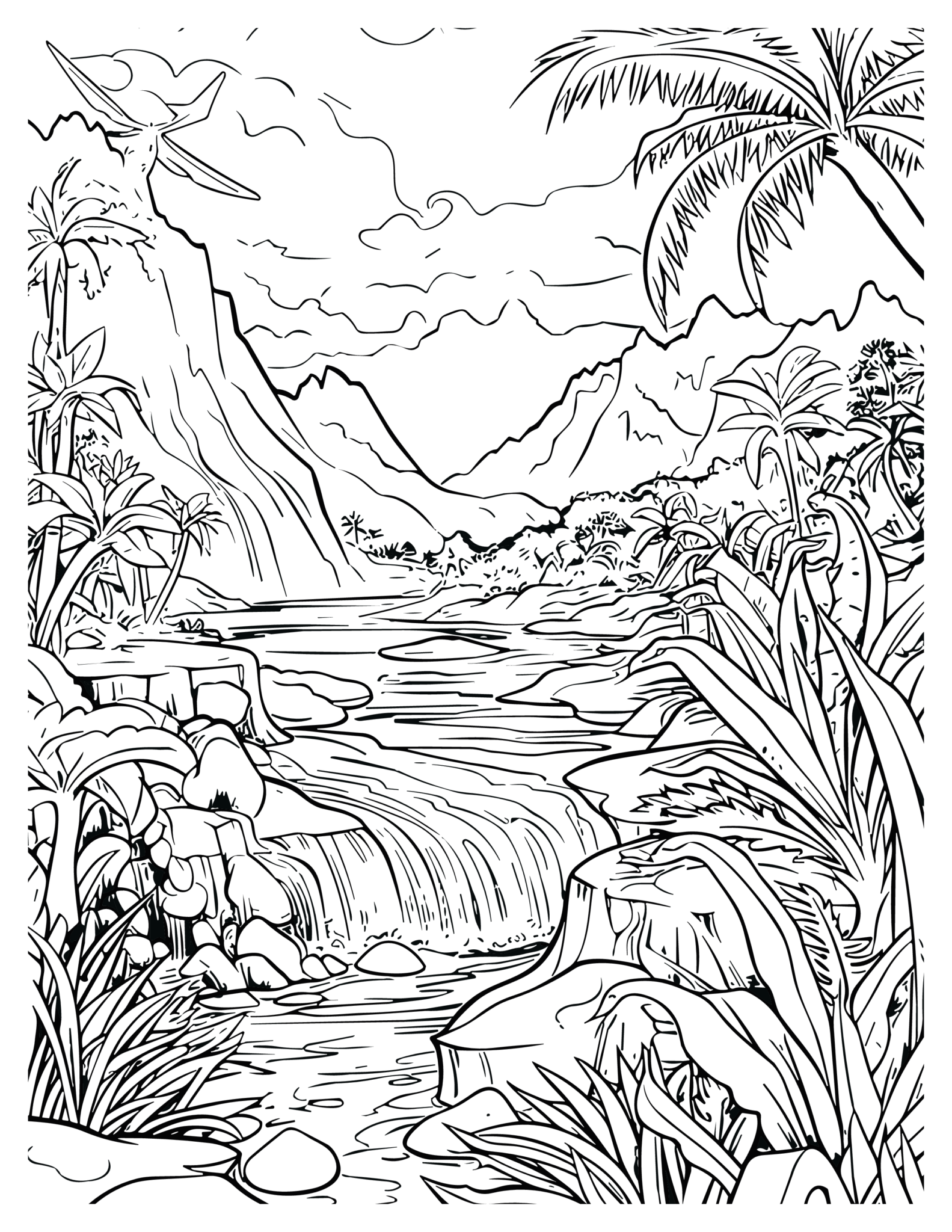 Vibrant Tropical Paradise Coloring Pages: Relaxing Island Escapes