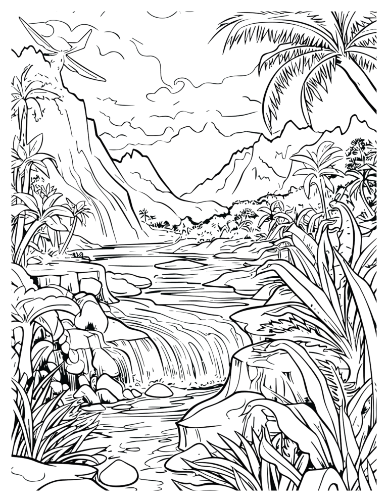 Vibrant Tropical Paradise Coloring Pages: Relaxing Island Escapes