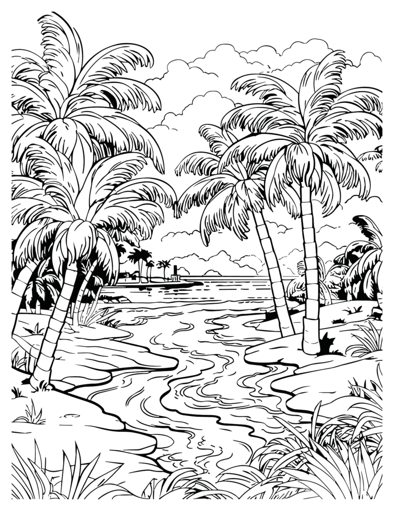 Vibrant Tropical Paradise Coloring Pages: Relaxing Island Escapes