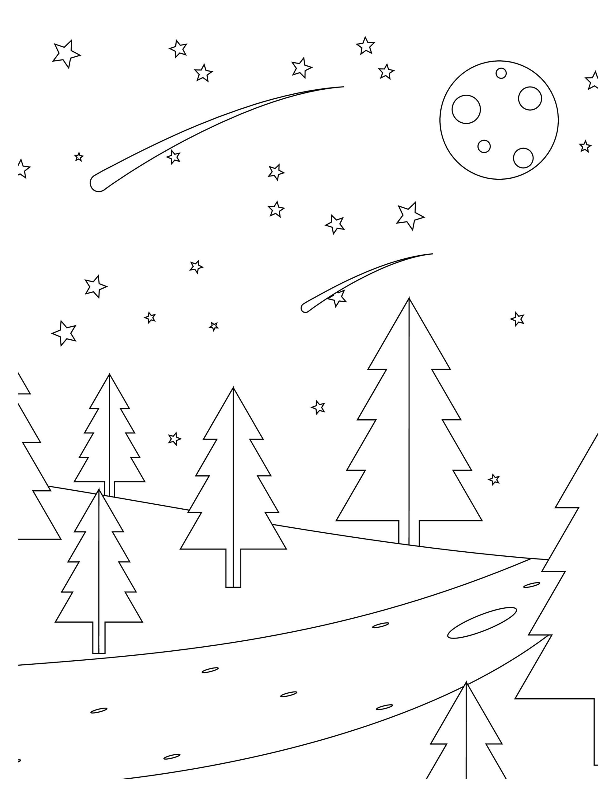 Tranquil Nightscape Coloring Pages | Escape into Serenity