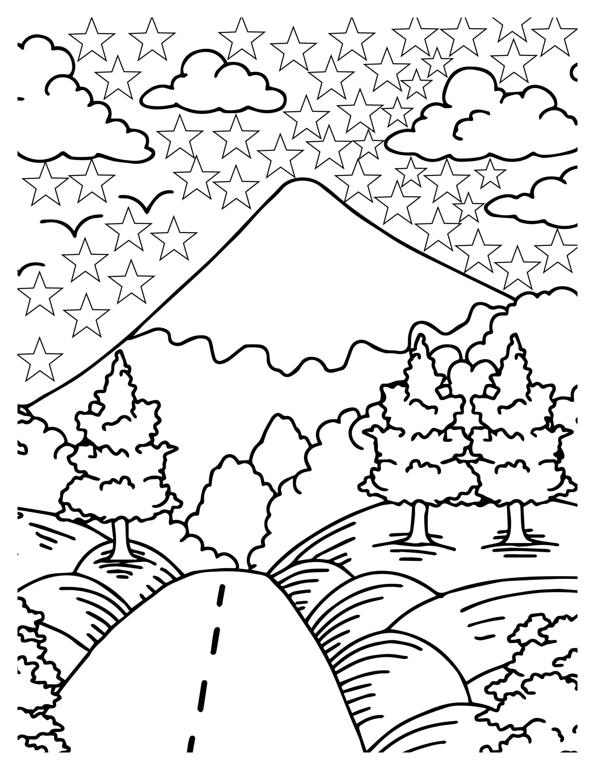 Tranquil Nightscape Coloring Pages | Escape into Serenity