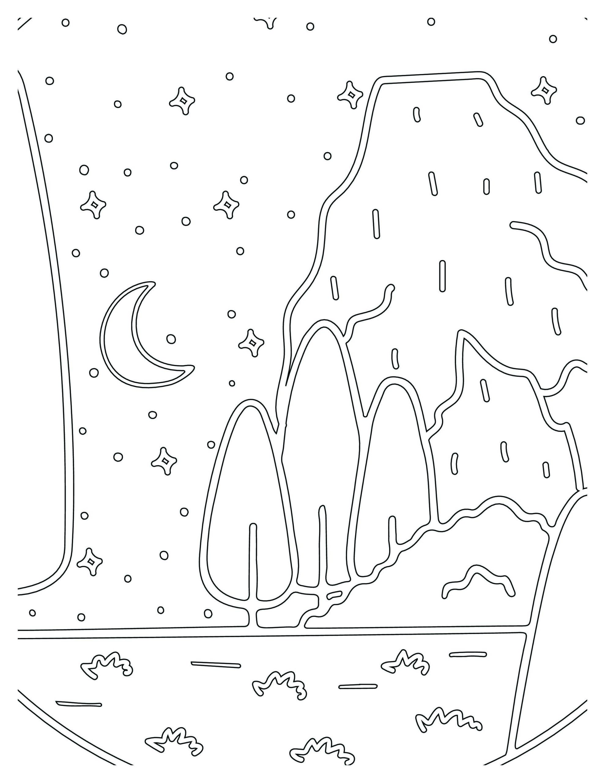 Tranquil Nightscape Coloring Pages | Escape into Serenity