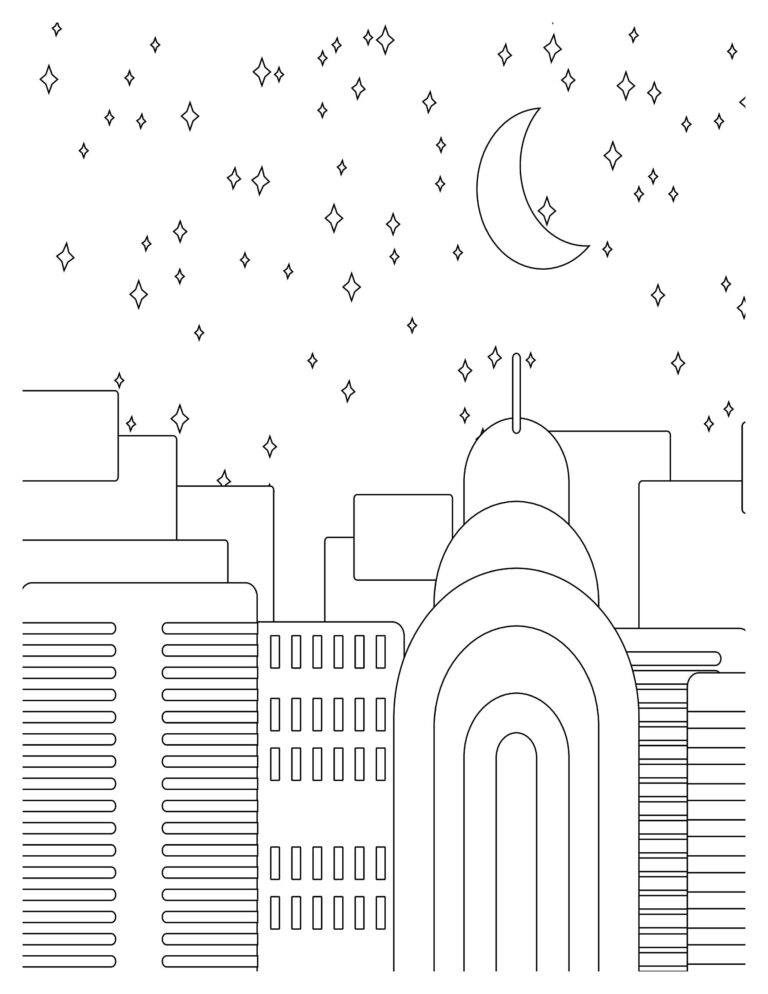 Tranquil Nightscape Coloring Pages | Escape into Serenity