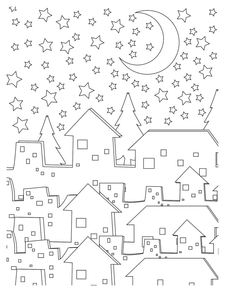 Tranquil Nightscape Coloring Pages | Escape into Serenity