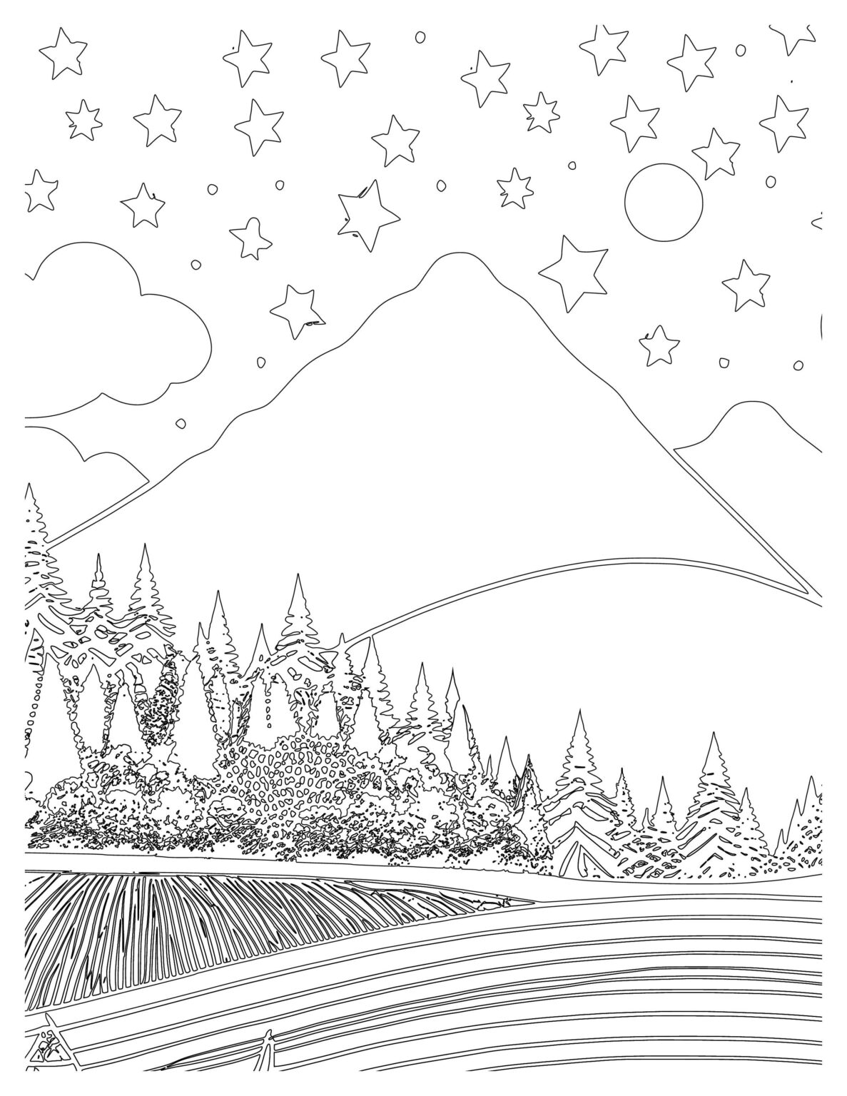 Tranquil Nightscape Coloring Pages | Escape into Serenity