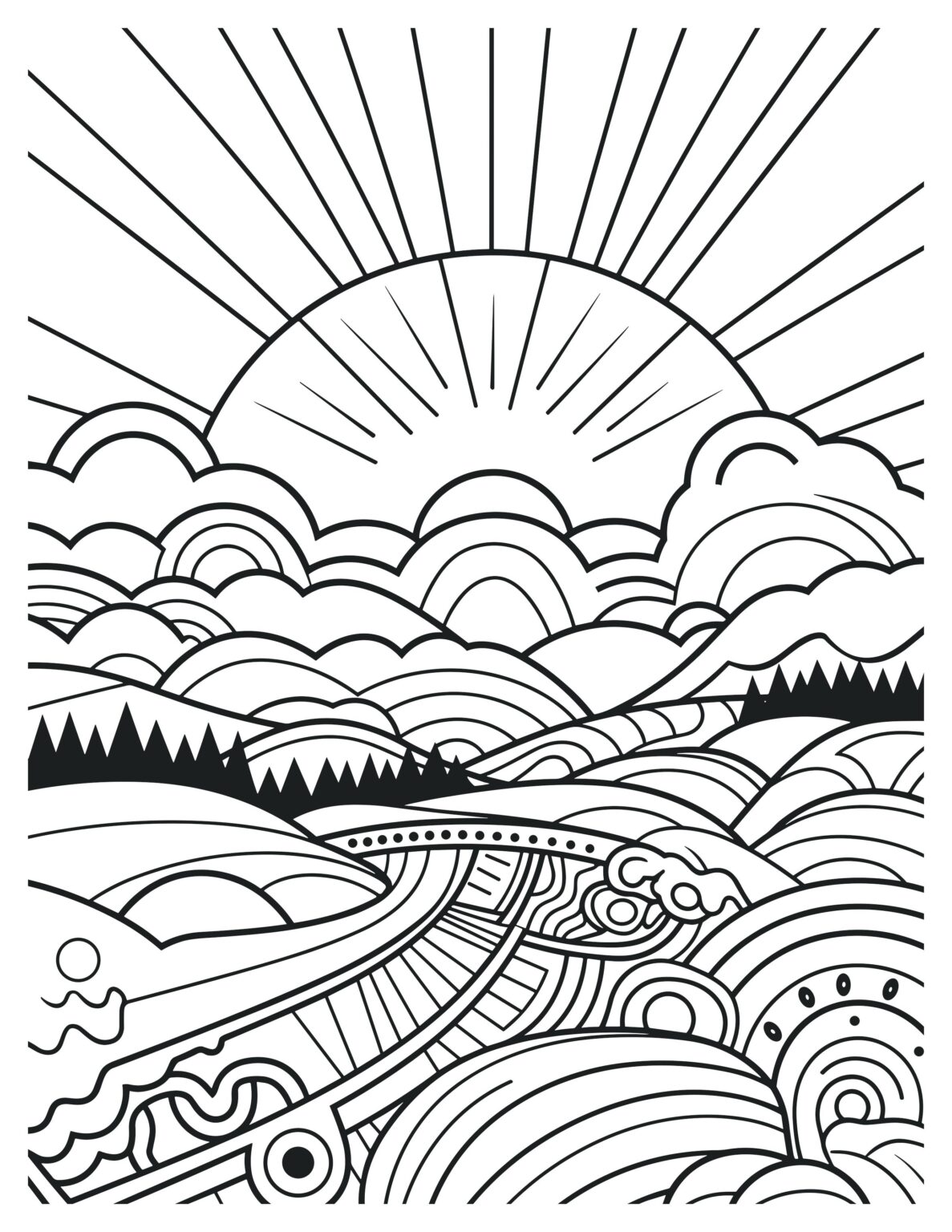 Dazzling Sunset Coloring Pages - Free Printable Art for Kids