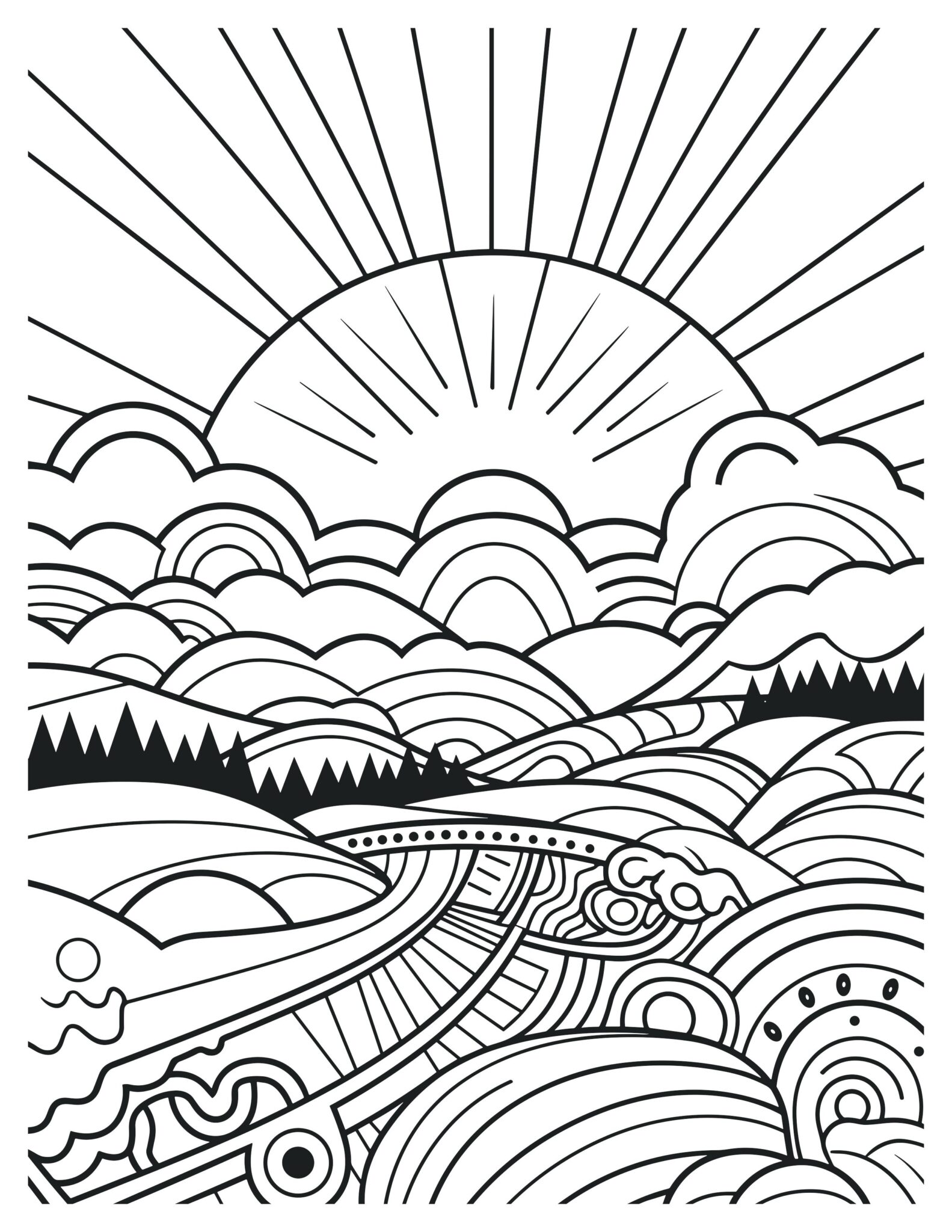 Dazzling Sunset Coloring Pages - Free Printable Art for Kids