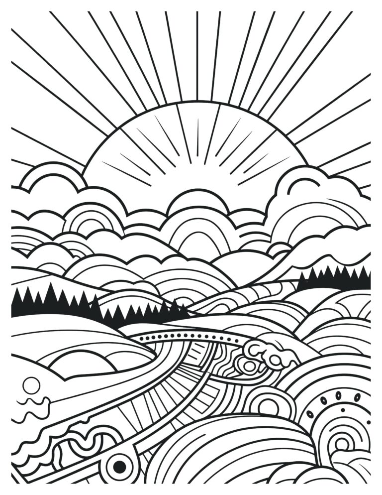 Dazzling Sunset Coloring Pages - Free Printable Art for Kids