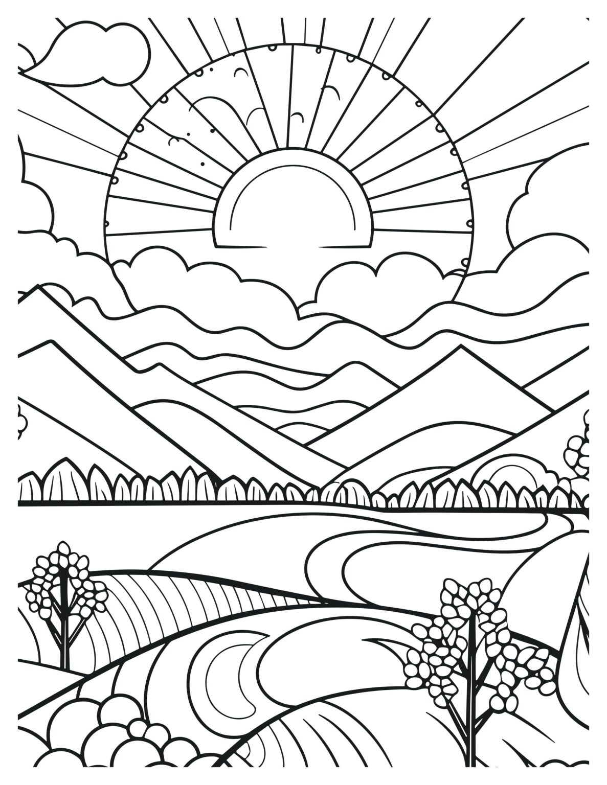 Dazzling Sunset Coloring Pages - Free Printable Art for Kids