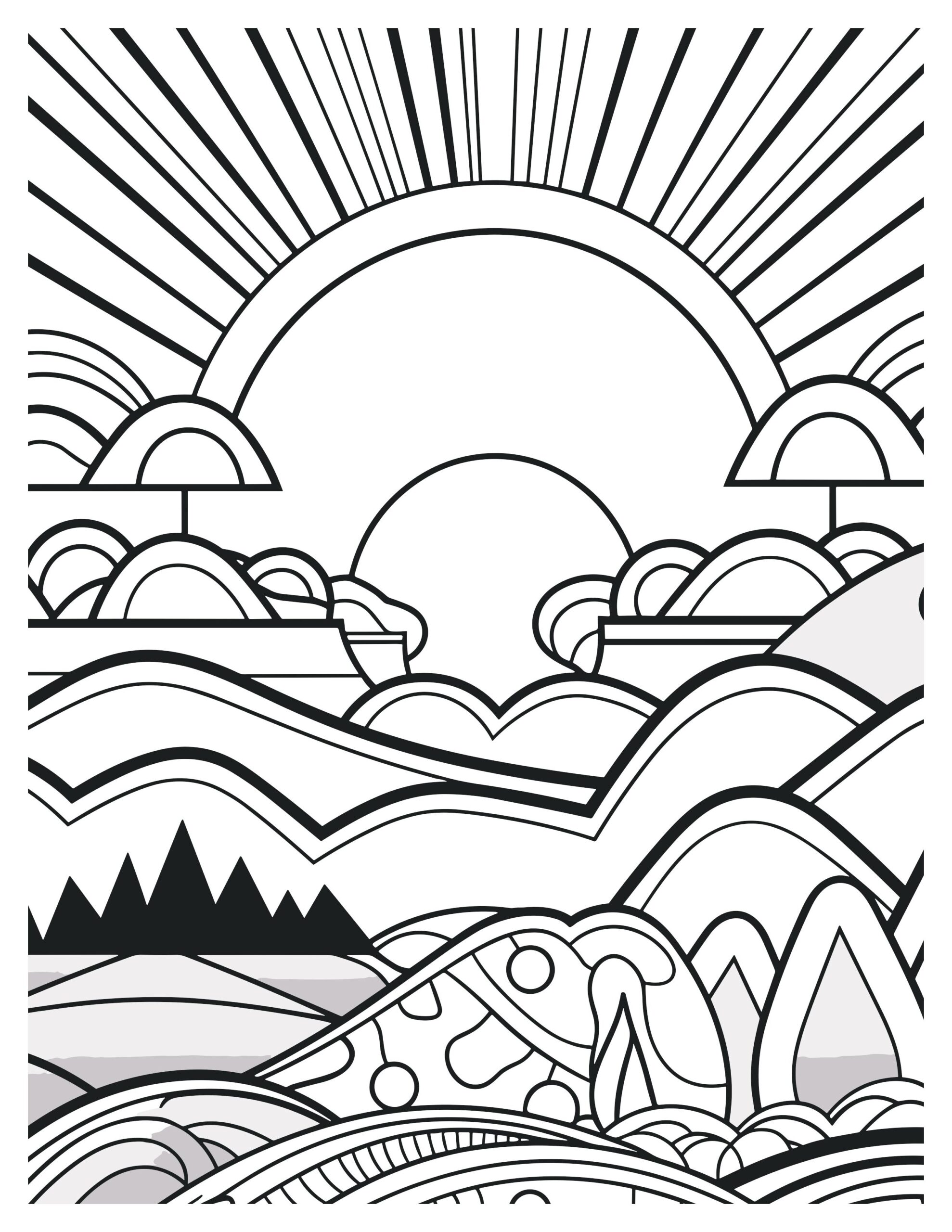 Dazzling Sunset Coloring Pages - Free Printable Art for Kids