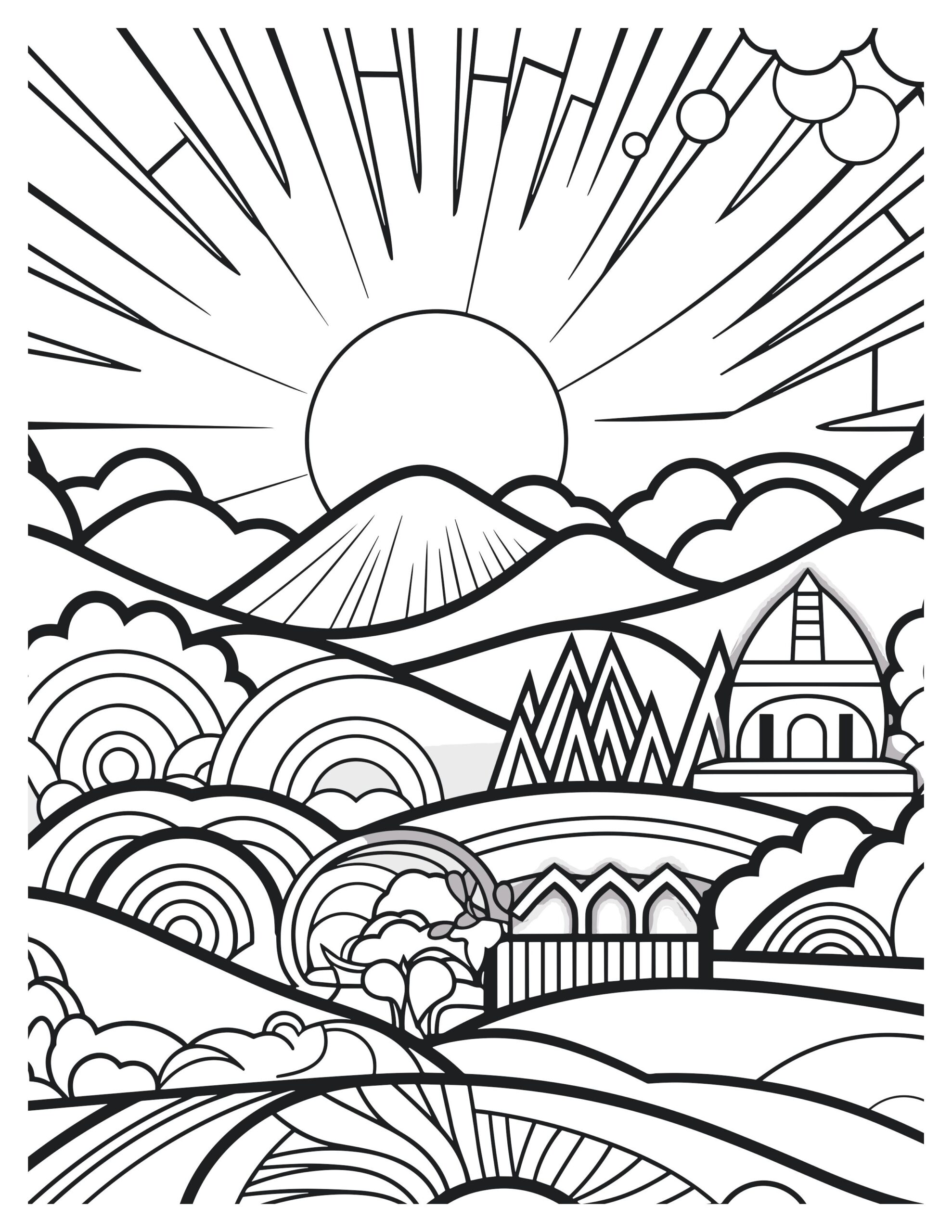 Dazzling Sunset Coloring Pages - Free Printable Art for Kids