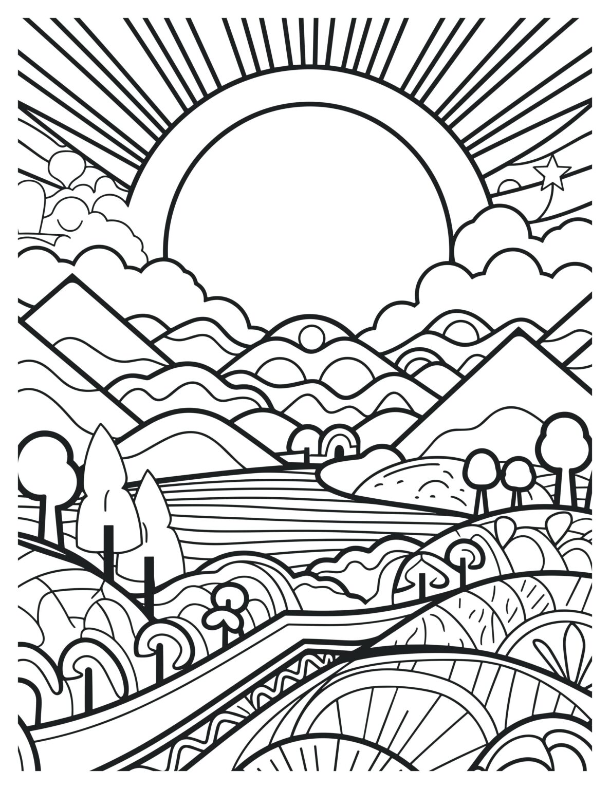 Dazzling Sunset Coloring Pages - Free Printable Art for Kids