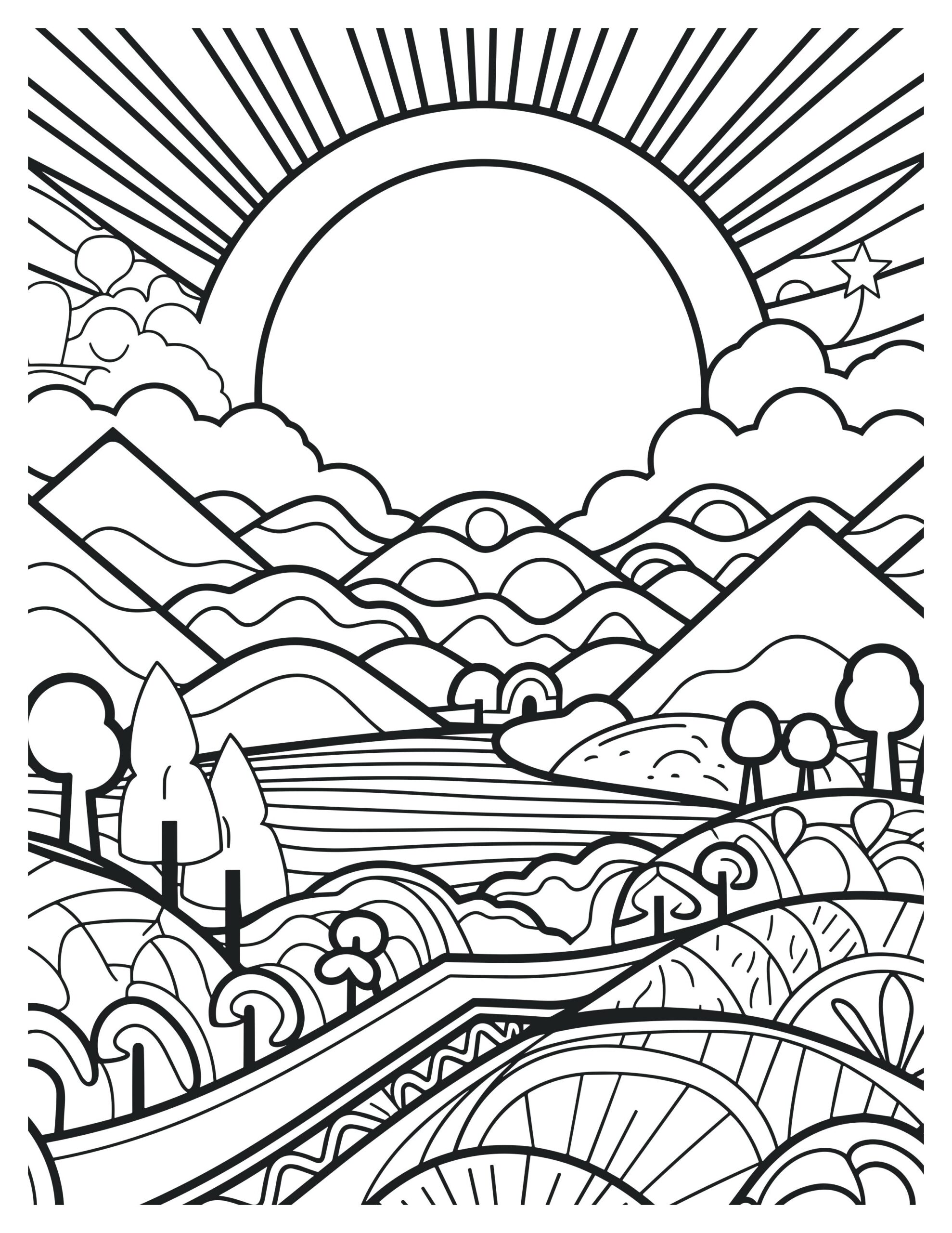 Dazzling Sunset Coloring Pages - Free Printable Art for Kids