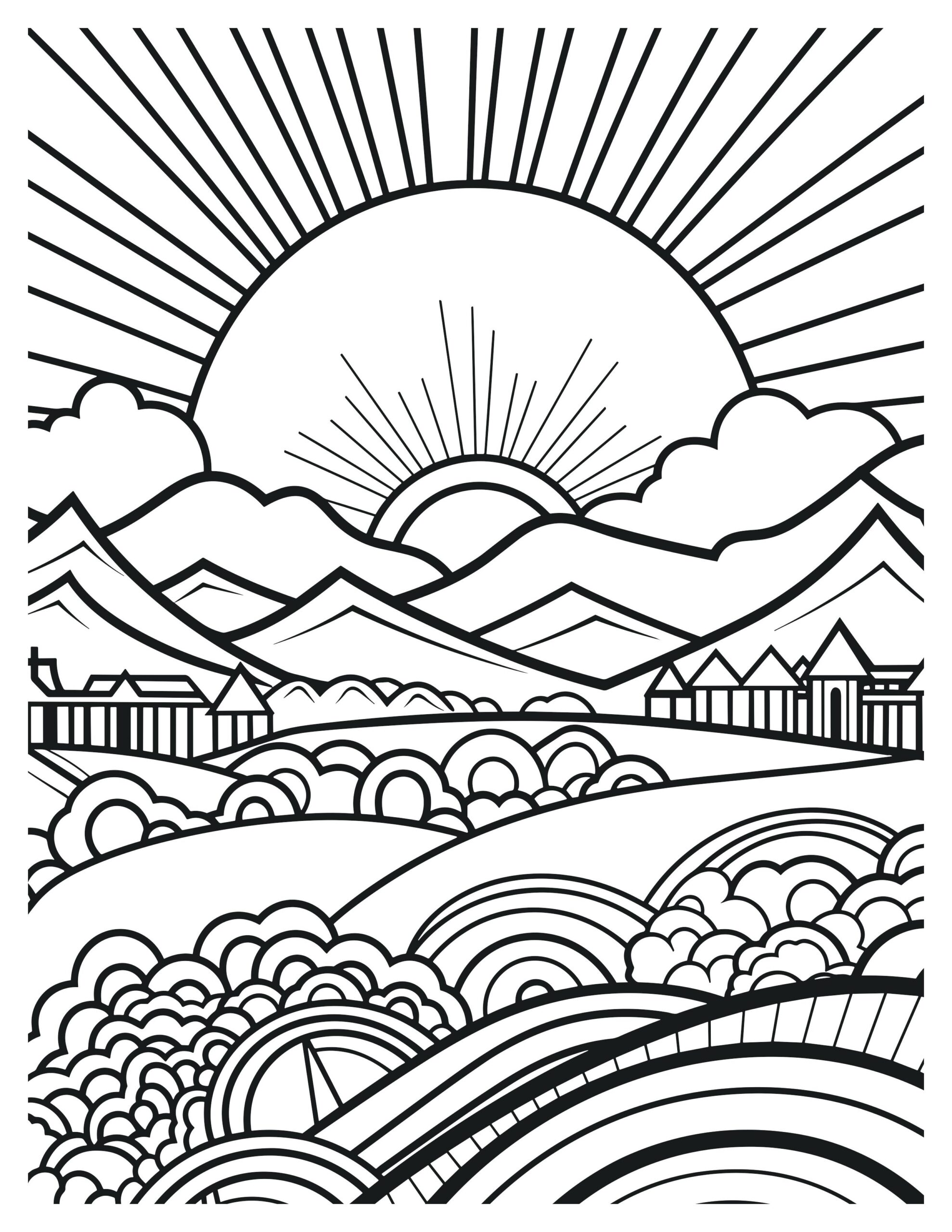 Dazzling Sunset Coloring Pages - Free Printable Art for Kids